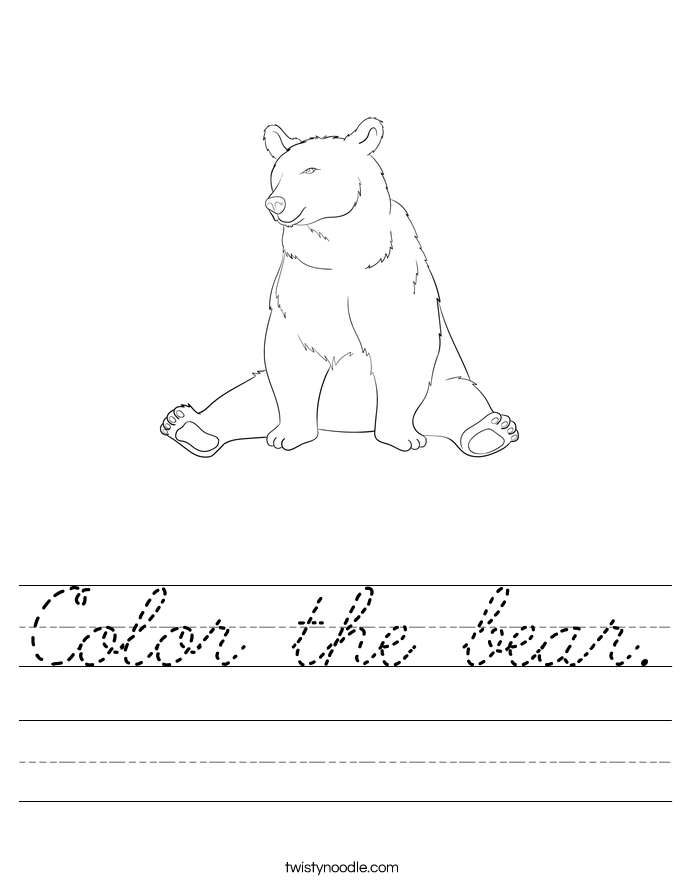 Color the bear Worksheet - Cursive - Twisty Noodle