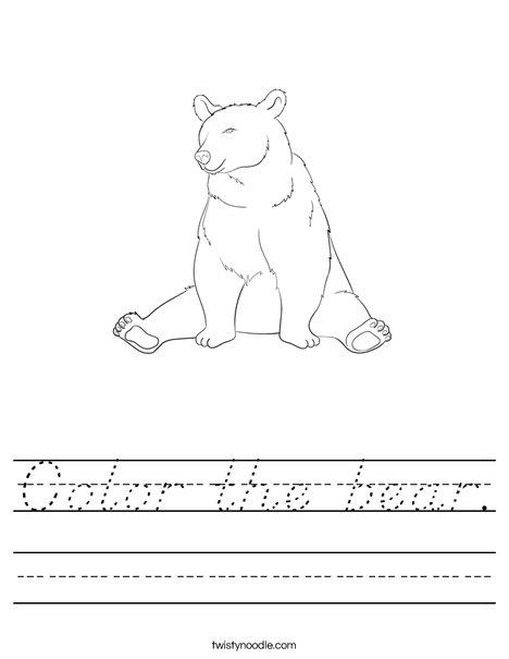 Color the bear Worksheet - D'Nealian - Twisty Noodle