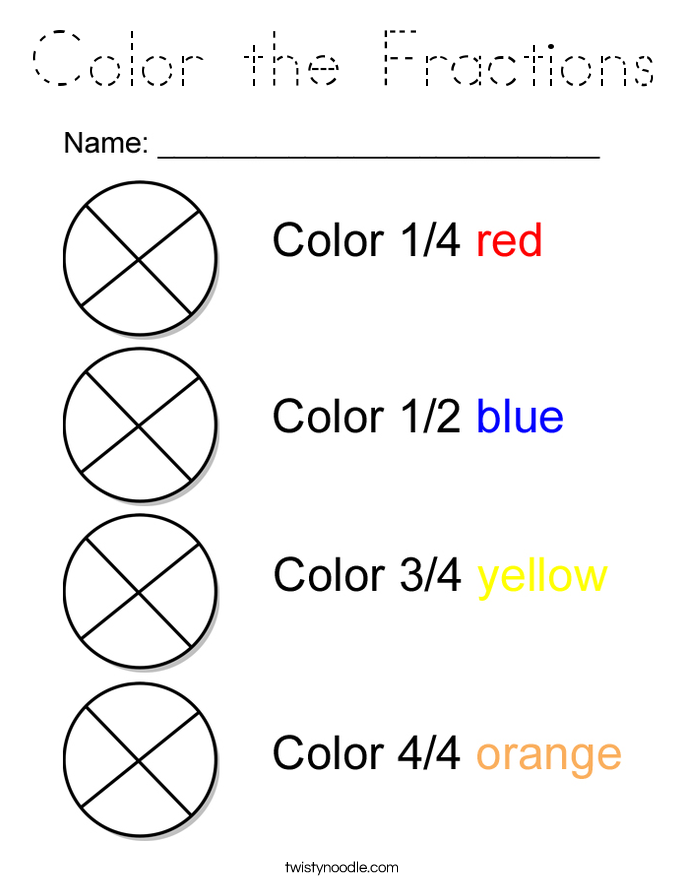 Color the Fractions Coloring Page - Tracing - Twisty Noodle