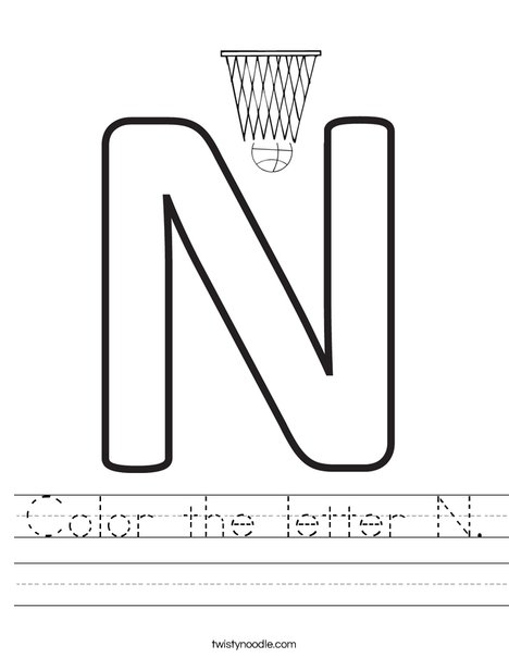 Color the letter N Worksheet - Twisty Noodle Color the letter N Worksheet - Twisty Noodle