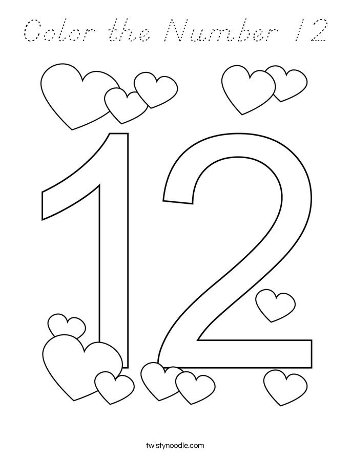Color the Number 12 Coloring Page - D'Nealian - Twisty Noodle