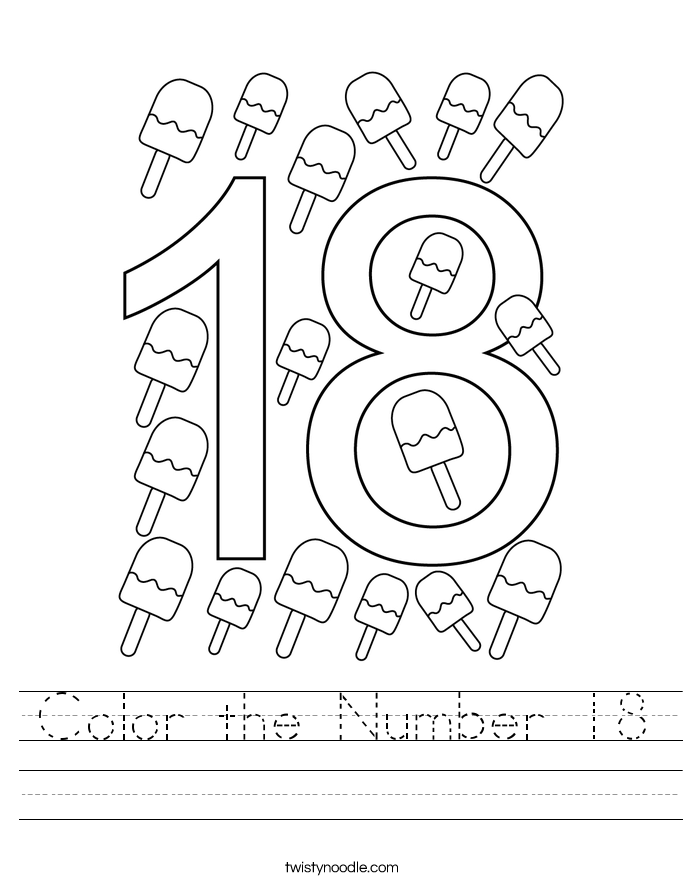 Color The Number 18 Worksheet Twisty Noodle Color The Number 18 Worksheet Twisty Noodle