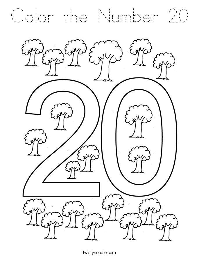 Color the Number 20 Coloring Page - Tracing - Twisty Noodle