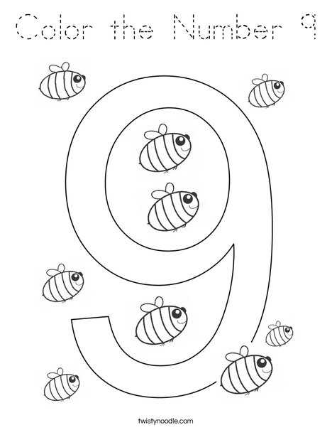 Color the Number 9 Coloring Page - Tracing - Twisty Noodle