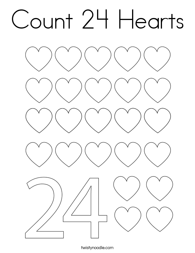 Count 24 Hearts Coloring Page - Twisty Noodle Count 24 Hearts Coloring Page - Twisty Noodle