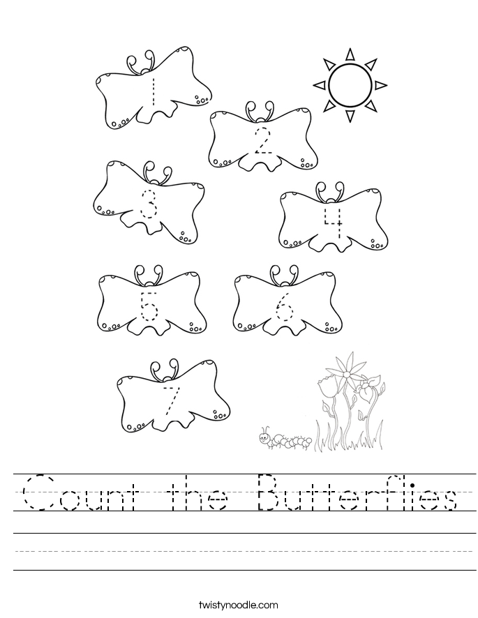 Count the Butterflies Worksheet - Twisty Noodle