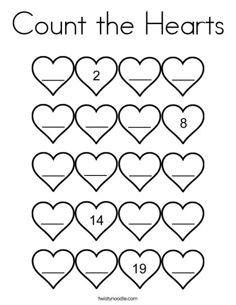 Count the Hearts Coloring Page - Twisty Noodle Count the Hearts Coloring Page - Twisty Noodle