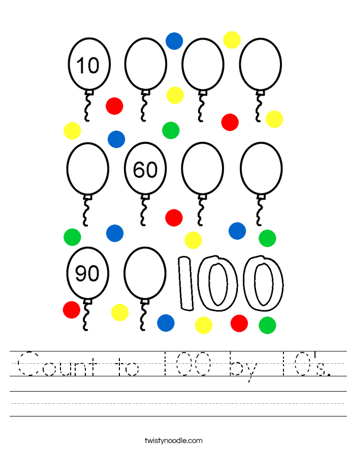 Count to 100 by 10's Worksheet - Twisty Noodle Count to 100 by 10's Worksheet - Twisty Noodle