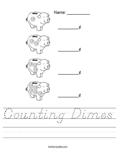Counting Dimes Worksheet Dnealian Twisty Noodle