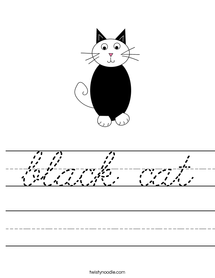 black cat Worksheet - Cursive - Twisty Noodle