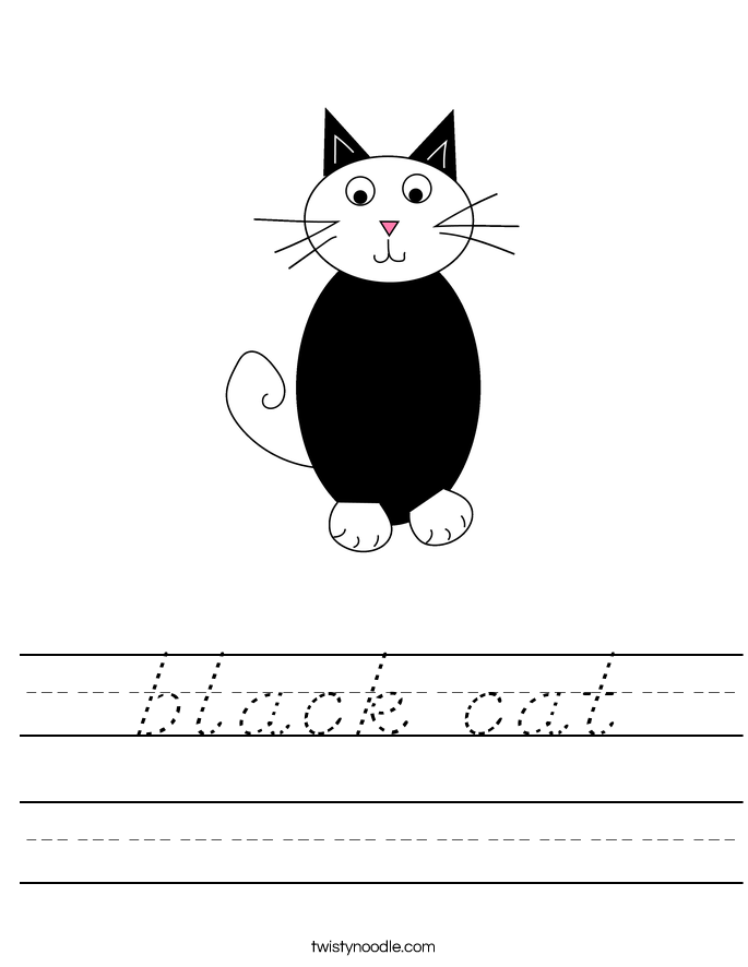black cat Worksheet - D'Nealian - Twisty Noodle
