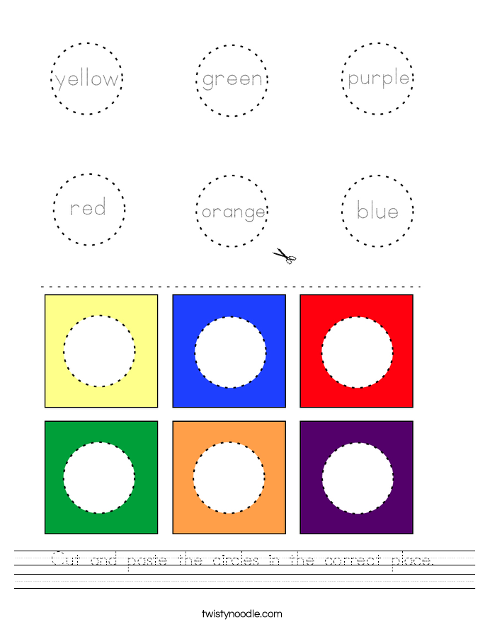 Cut and paste the circles in the correct place Worksheet - Twisty Noodle