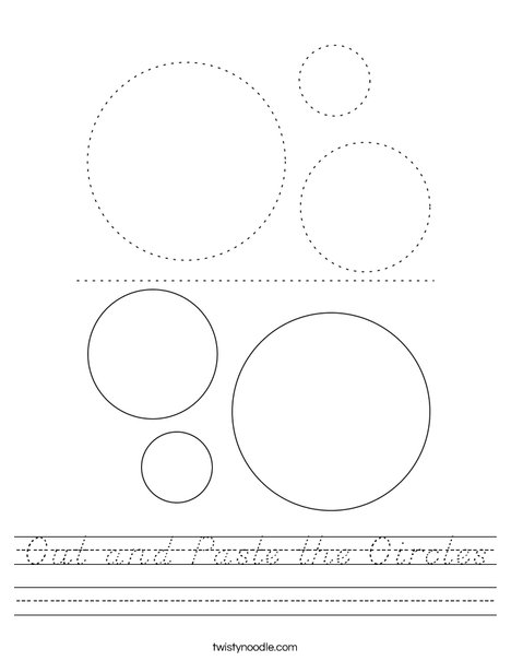 Cut and Paste the Circles Worksheet - D'Nealian - Twisty Noodle