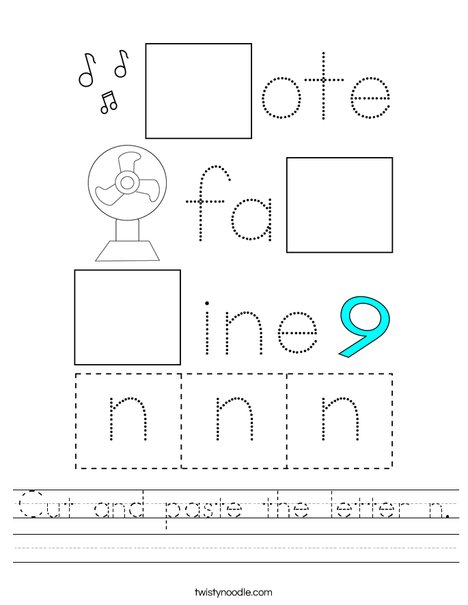 Cut and paste the letter n Worksheet - Twisty Noodle Cut and paste the letter n Worksheet - Twisty Noodle