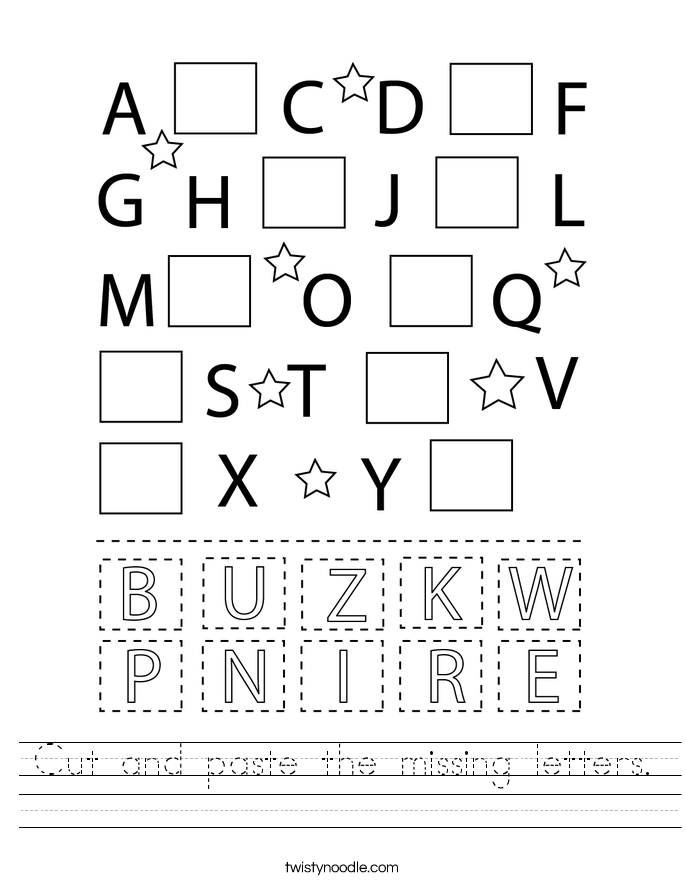 Cut and paste the missing letters Worksheet - Twisty Noodle Cut and paste the missing letters Worksheet - Twisty Noodle
