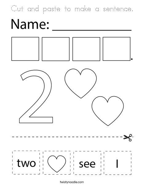 Cut and paste to make a sentence Coloring Page - Tracing - Twisty Noodle