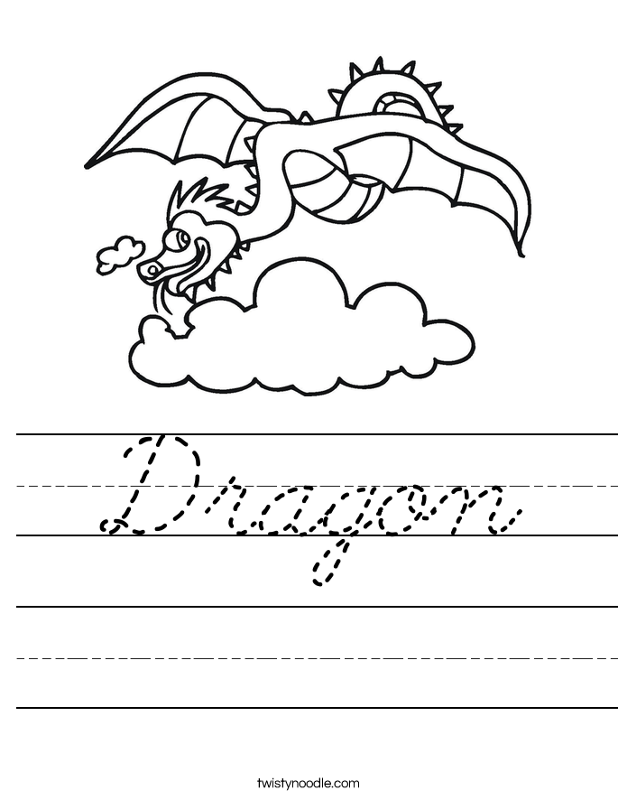 Dragon Worksheet - Cursive - Twisty Noodle