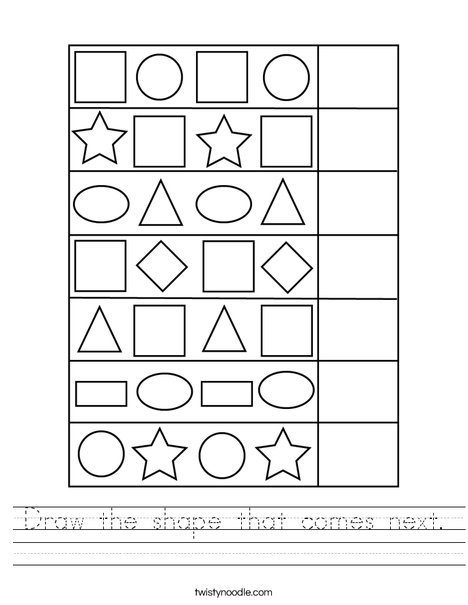 Draw the shape that comes next Worksheet - Twisty Noodle Draw the shape that comes next Worksheet - Twisty Noodle