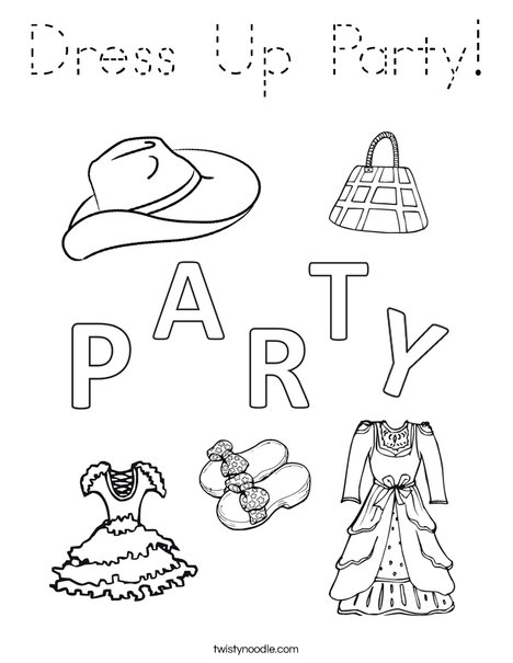 Dress Up Party Coloring Page Tracing Twisty Noodle
