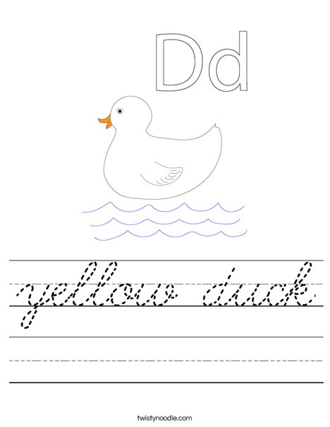 yellow duck Worksheet - Cursive - Twisty Noodle