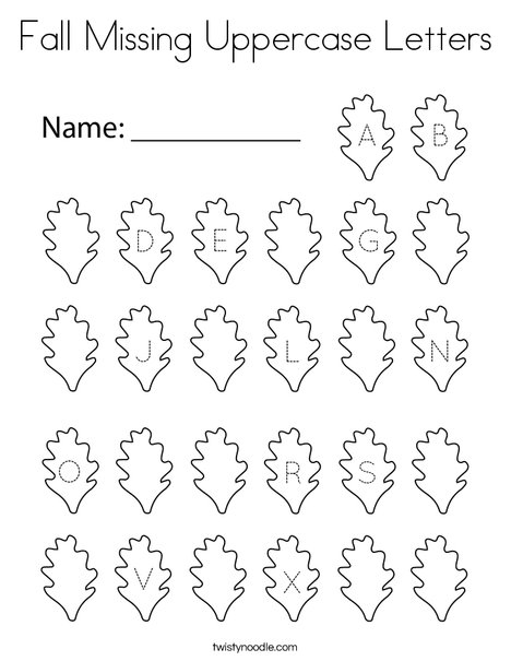 Fall Missing Uppercase Letters Coloring Page - Twisty Noodle Fall Missing Uppercase Letters Coloring Page - Twisty Noodle
