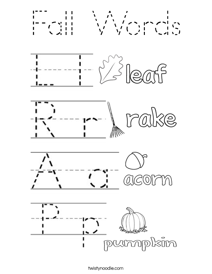 Fall Words Coloring Page - Tracing - Twisty Noodle Fall Words Coloring Page - Tracing - Twisty Noodle