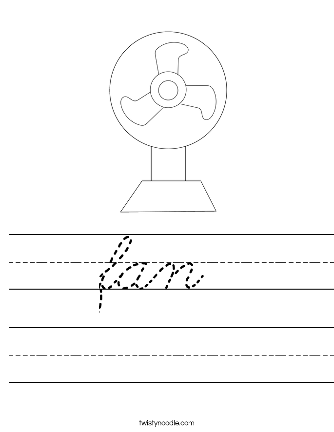 fan Worksheet - Cursive - Twisty Noodle