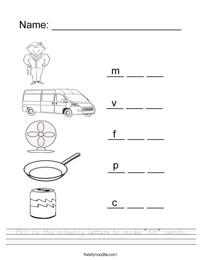 Fill In The Missing Letters To Make AN Words Worksheet D Nealian Fill In The Missing Letters To Make AN Words Worksheet D Nealian