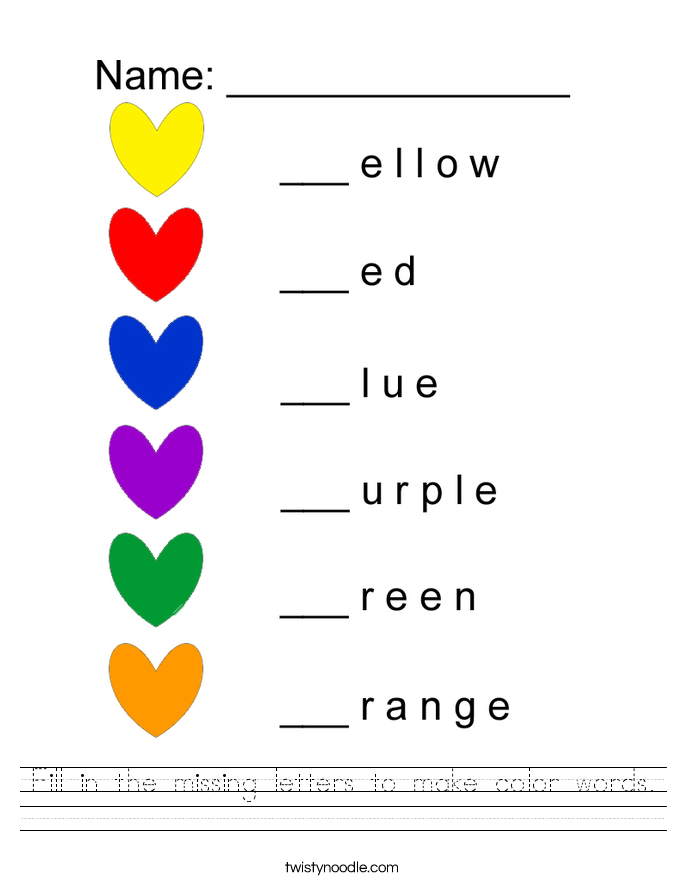 Fill In The Missing Letters To Make Color Words Worksheet Twisty Noodle Fill In The Missing Letters To Make Color Words Worksheet Twisty Noodle