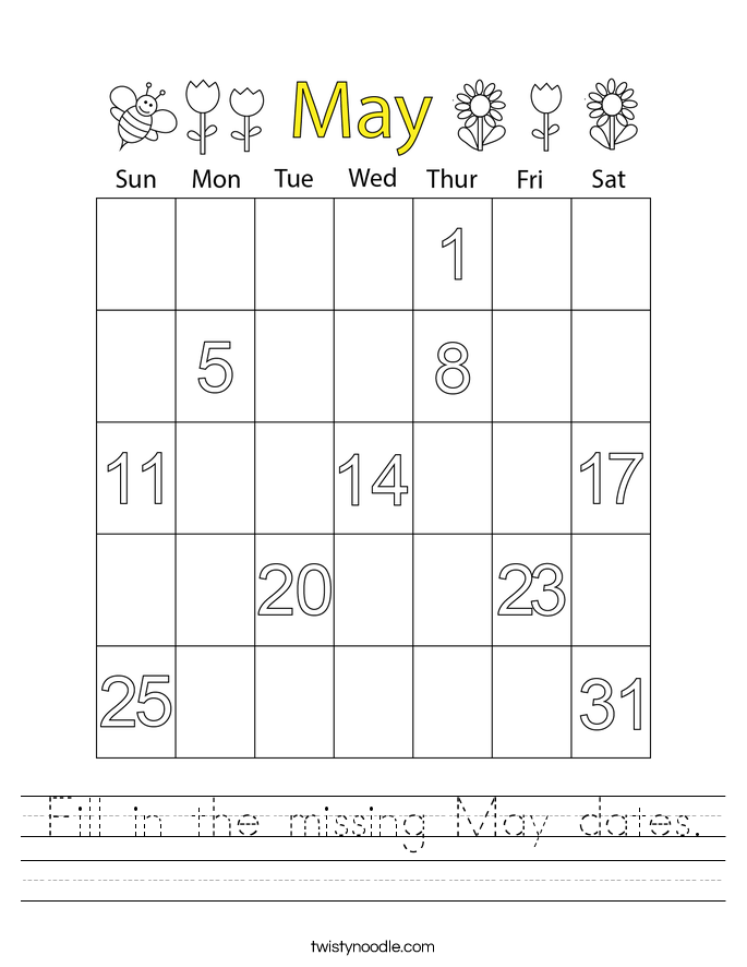 Fill in the missing May dates Worksheet - Twisty Noodle