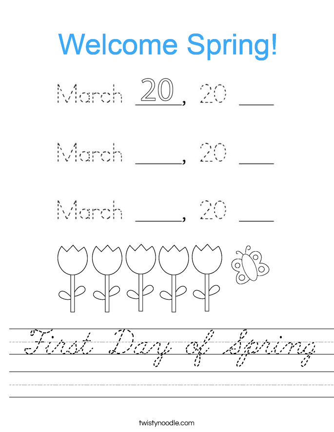 First Day of Spring Worksheet - Cursive - Twisty Noodle
