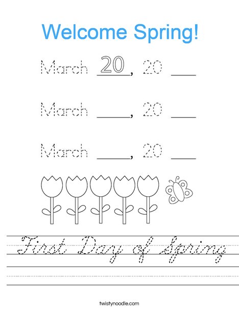 First Day of Spring Worksheet - Cursive - Twisty Noodle