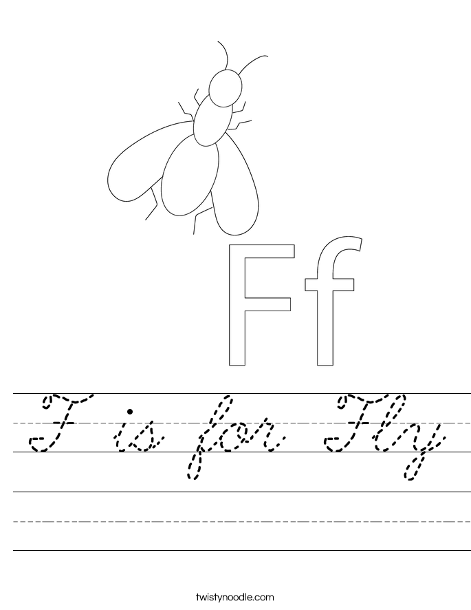 F is for Fly Worksheet - Cursive - Twisty Noodle