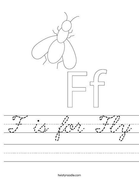 F is for Fly Worksheet - Cursive - Twisty Noodle