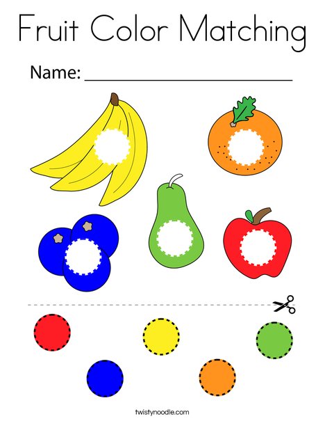 Fruit Color Matching Coloring Page - Twisty Noodle Fruit Color Matching Coloring Page - Twisty Noodle
