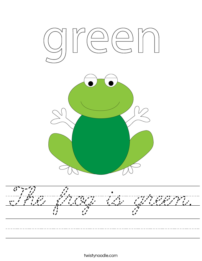 The frog is green Worksheet - Cursive - Twisty Noodle