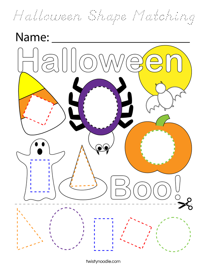 Halloween Shape Matching Coloring Page - D'Nealian - Twisty Noodle