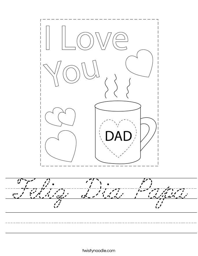 Feliz Dia Papa Worksheet - Cursive - Twisty Noodle