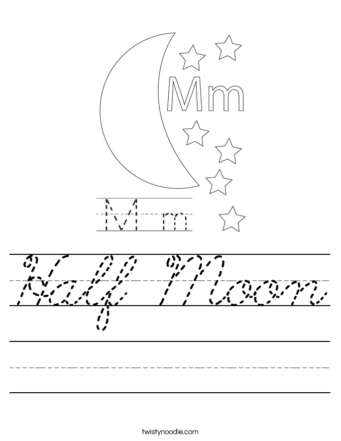 Half Moon Worksheet - Cursive - Twisty Noodle