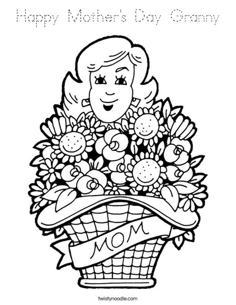 Happy Mothers Day Granny Coloring Page Tracing Twisty Noodle