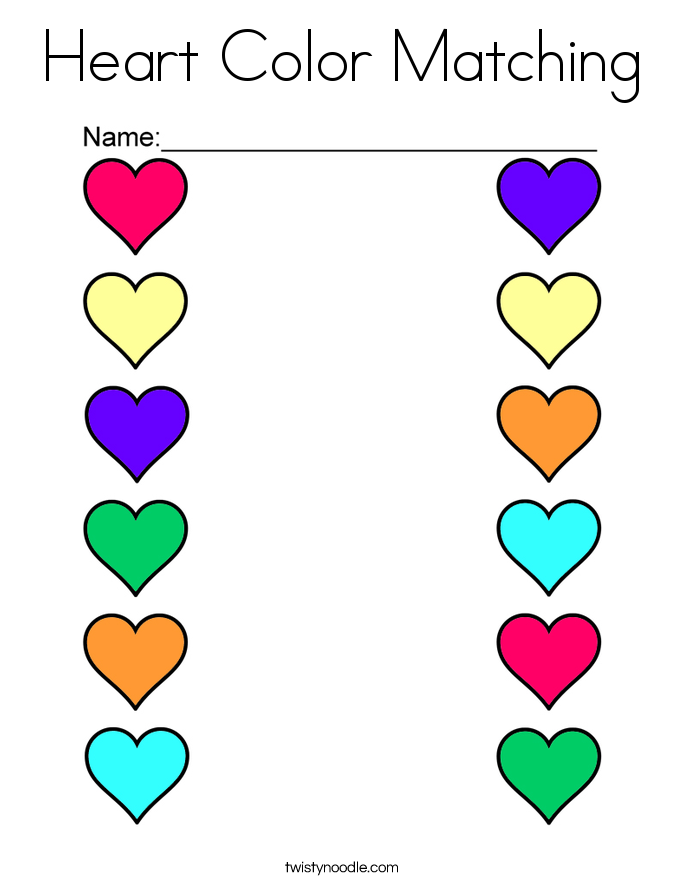 Heart Color Matching Coloring Page - Twisty Noodle Heart Color Matching Coloring Page - Twisty Noodle