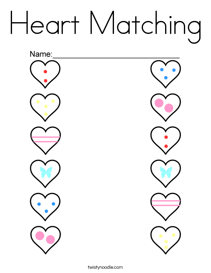 Heart Matching Coloring Page - Twisty Noodle Heart Matching Coloring Page - Twisty Noodle