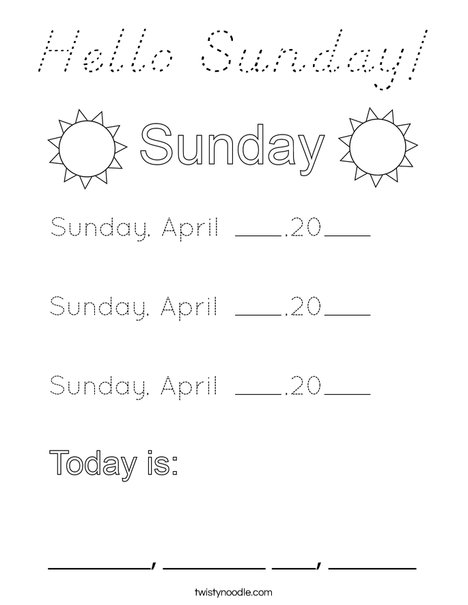 Hello Sunday Coloring Page - D'Nealian - Twisty Noodle