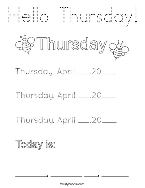 Hello Thursday Coloring Page - Tracing - Twisty Noodle