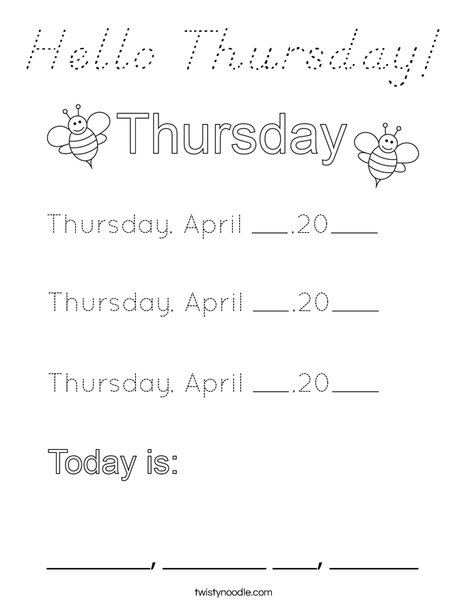 Hello Thursday Coloring Page - D'Nealian - Twisty Noodle