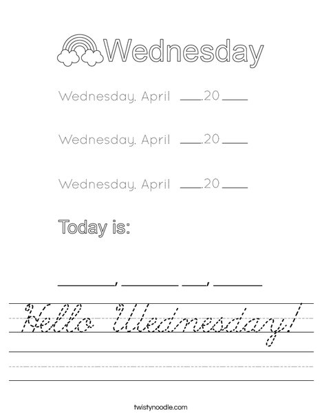 Hello Wednesday Worksheet - Cursive - Twisty Noodle