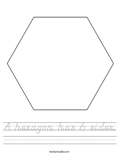 A hexagon has 6 sides Worksheet - D'Nealian - Twisty Noodle