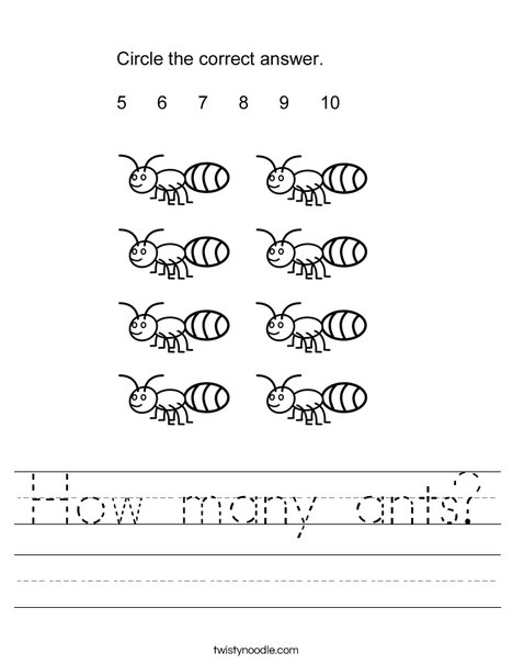 How many ants Worksheet - Twisty Noodle How many ants Worksheet - Twisty Noodle