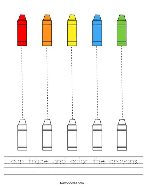 I can trace and color the crayons Worksheet - Twisty Noodle I can trace and color the crayons Worksheet - Twisty Noodle
