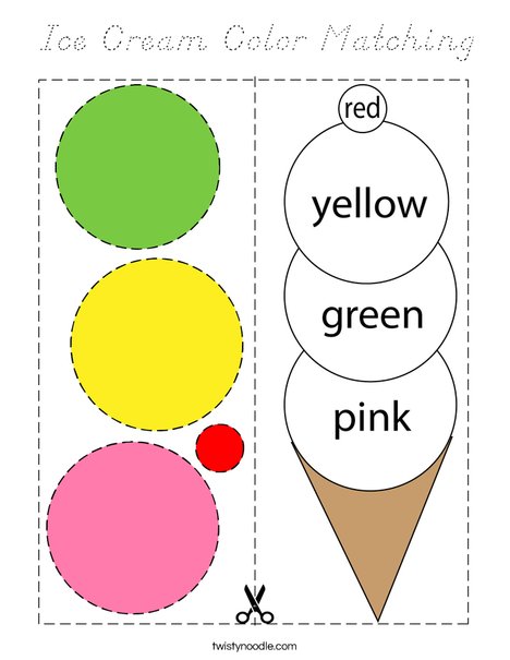 Ice Cream Color Matching Coloring Page - D'Nealian - Twisty Noodle Ice Cream Color Matching Coloring Page - D'Nealian - Twisty Noodle